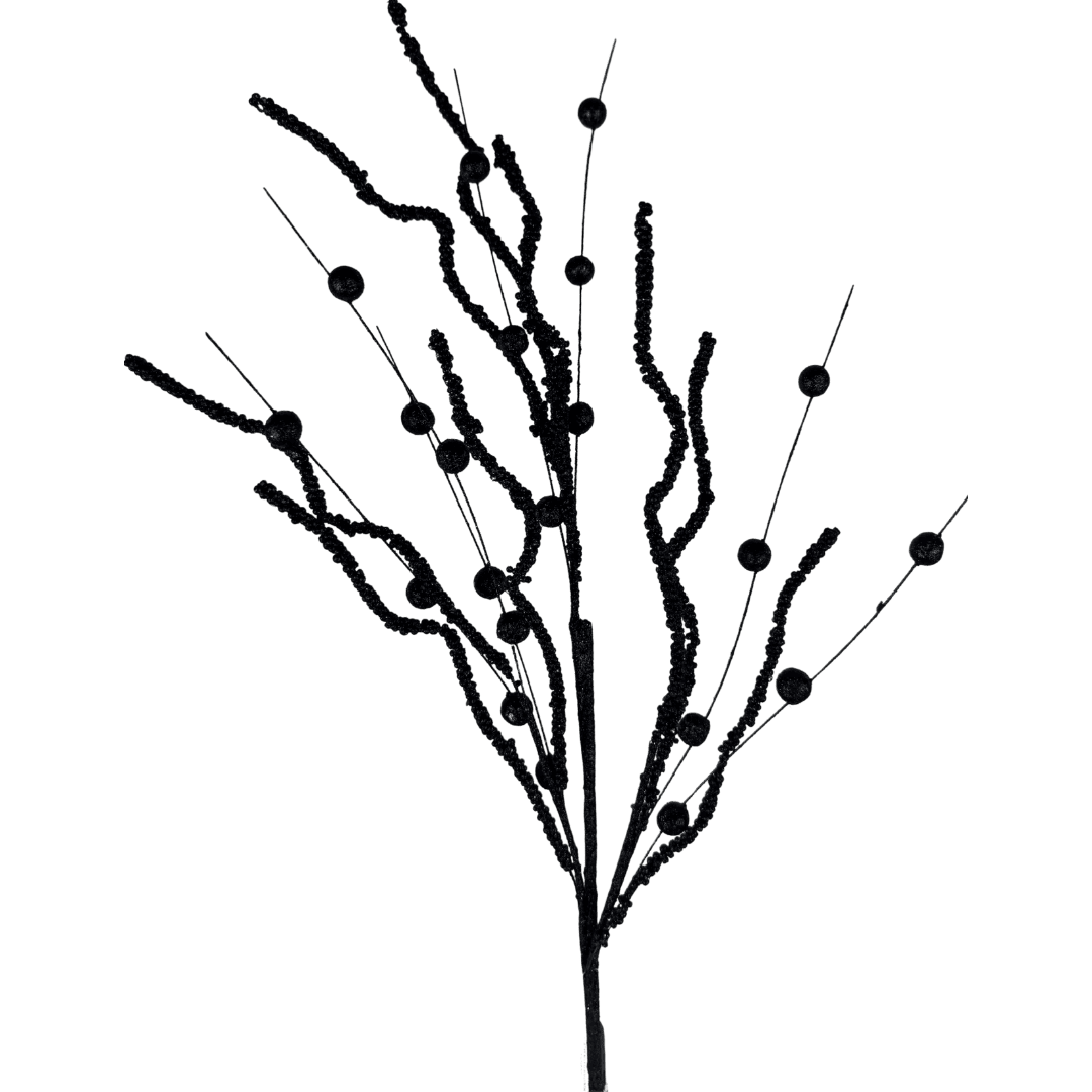 (FLP0074BK) Follaje curly negro 85 cm – Mercería El Gato