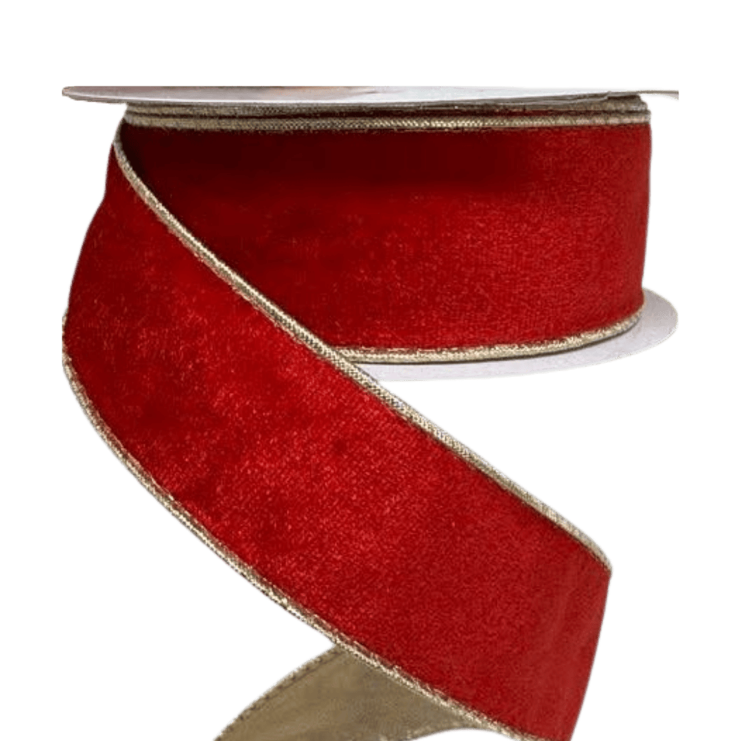 (TCH01838RG) Liston terciopelo rojo/oro 4cm x 9 m – Mercería El Gato