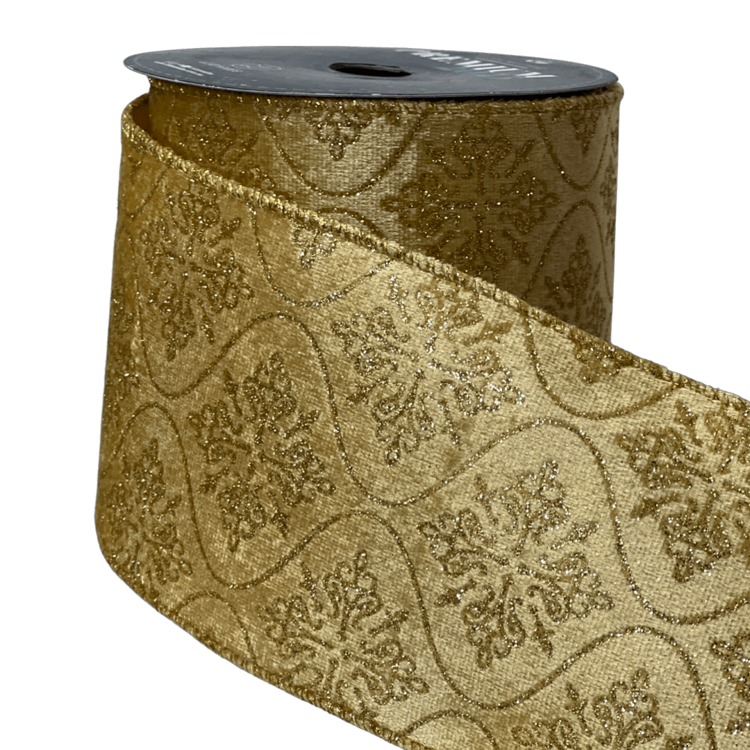 (27835) Liston Navideño terciopelo decorado 10CM 9M oro – Mercería El Gato